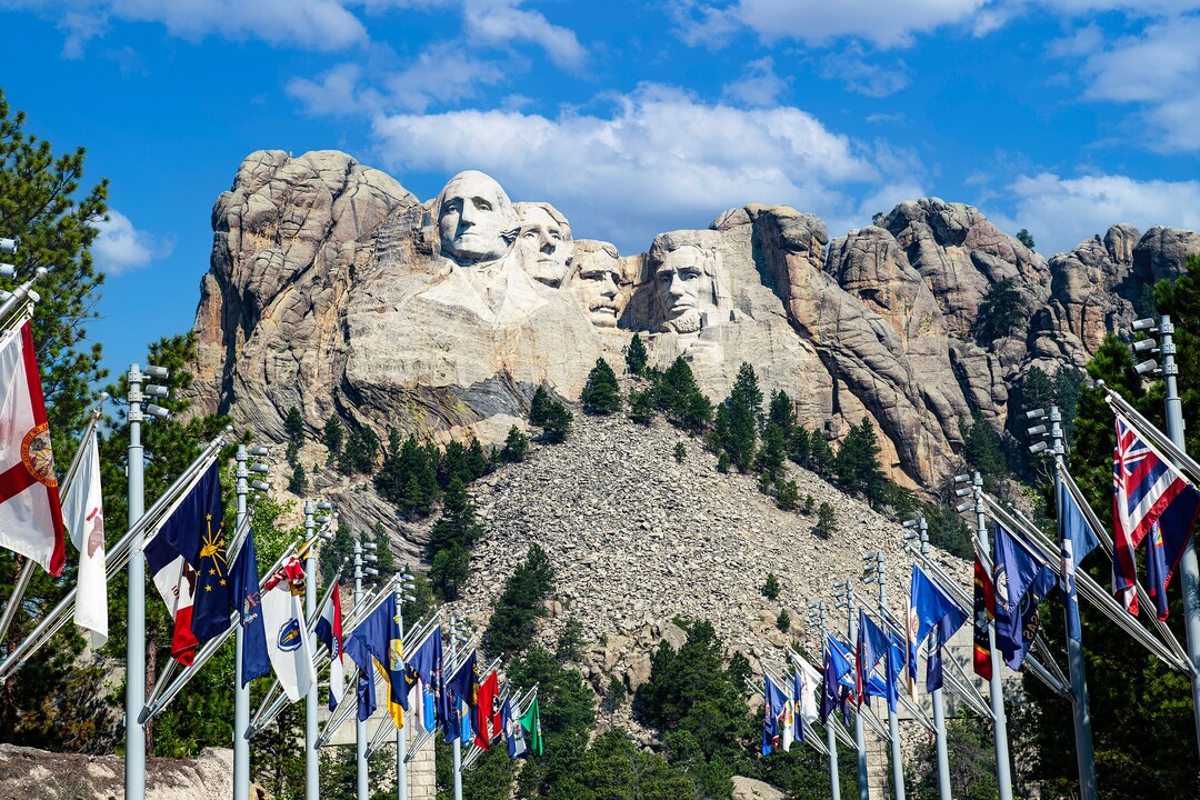 Mt. Rushmore National Monument, Mount Rushmore With State Flags, South ...