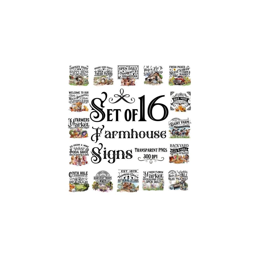 PNG File | Set of 16 Farmhouse Signs | Farm Animals | Rustic | 300dpi ...