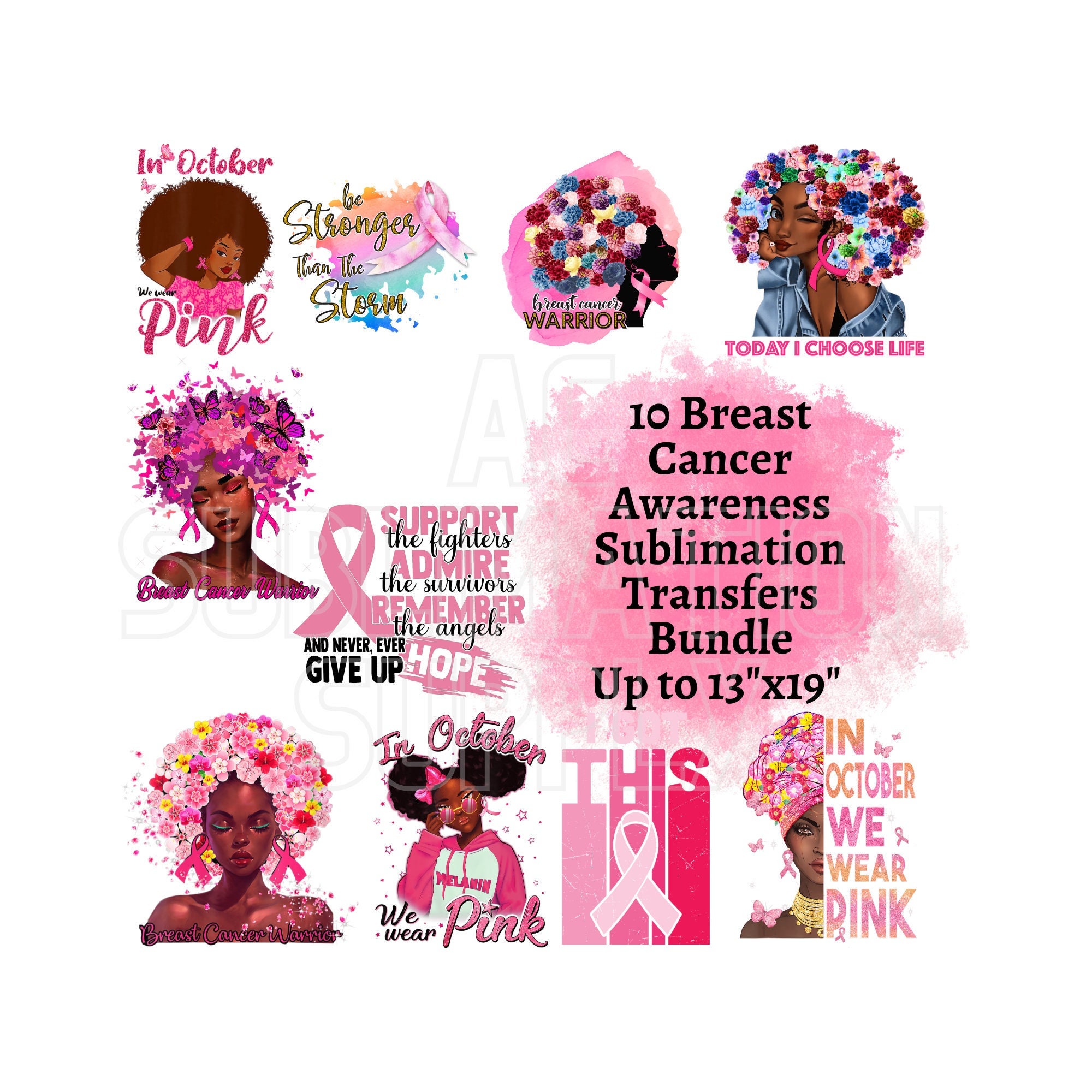 Ready to Press Set of 10 Designs Breast Cancer Awareness - Etsy