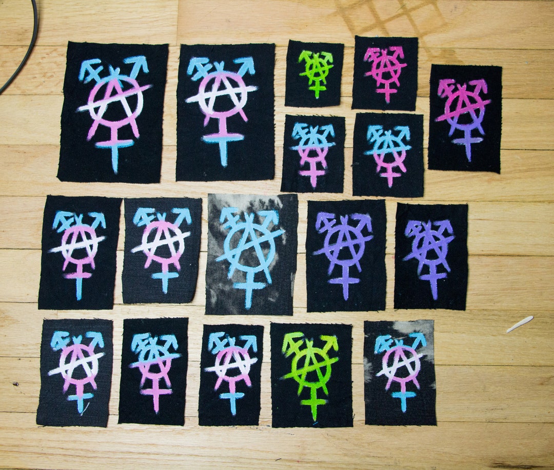 Trans/trans-anarchy Symbols Handpainted DIY Punk Patch - Etsy