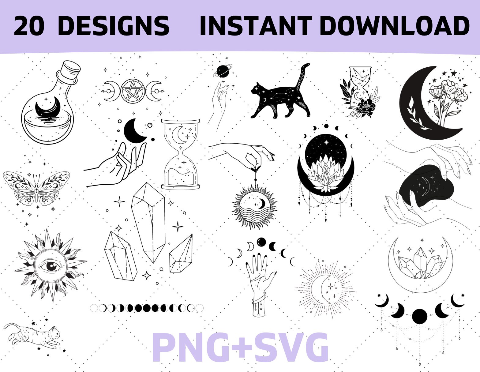 Celestial Simple Line Drawing Svg Bundle Mystical Drawing Svg Svg ...