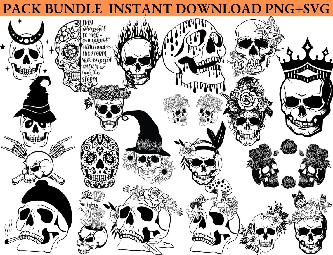 Skull SVG Bundle Png, Files for Cricut Skull SVG/ Skull Clipart/ Cut ...