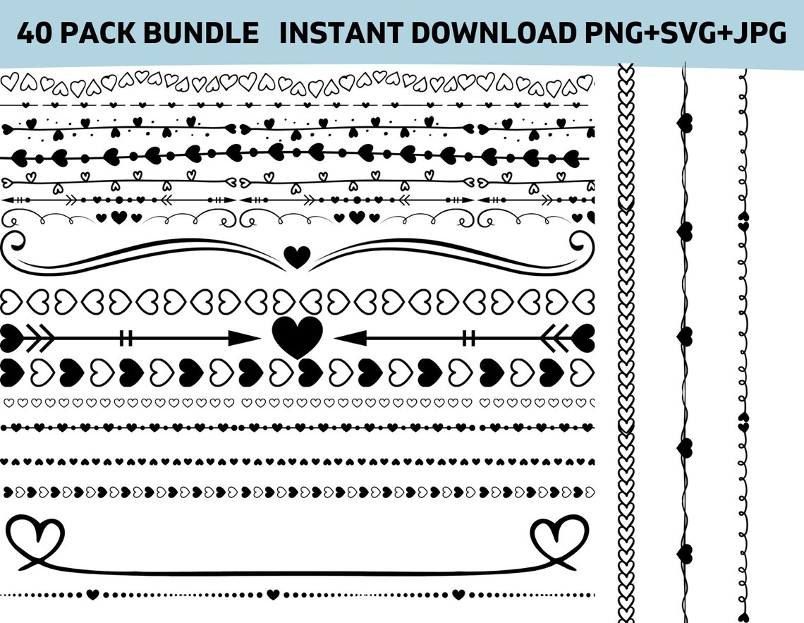 HEART Dividers Bundle, Heart Flourish Dividers Lines, Separate Divider ...