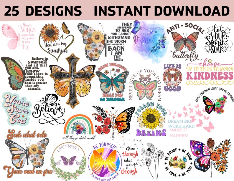 Butterfly Bundle Quotes Bundle Motivational Self Love Png , Positive ...