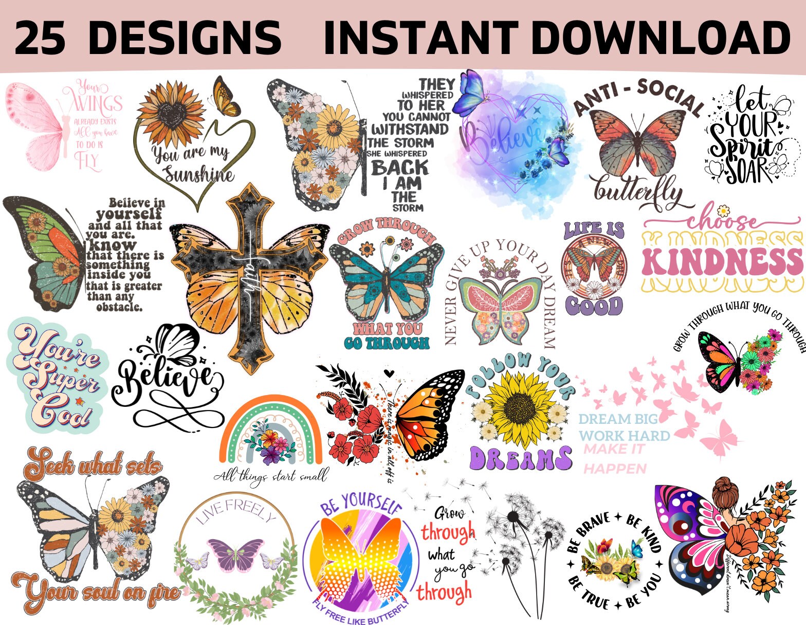 Butterfly Bundle Quotes Bundle Motivational Self Love Png , Positive ...
