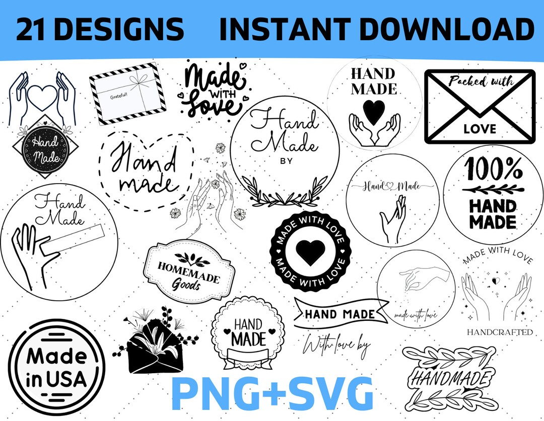 Hand Drawn Hand Made Stamps SVG Bundle, Hand Made With Love Stamps Svg ...