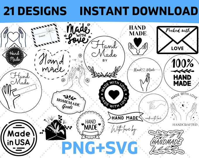 Hand Drawn Hand Made Stamps SVG Bundle Hand Made With Love - Etsy