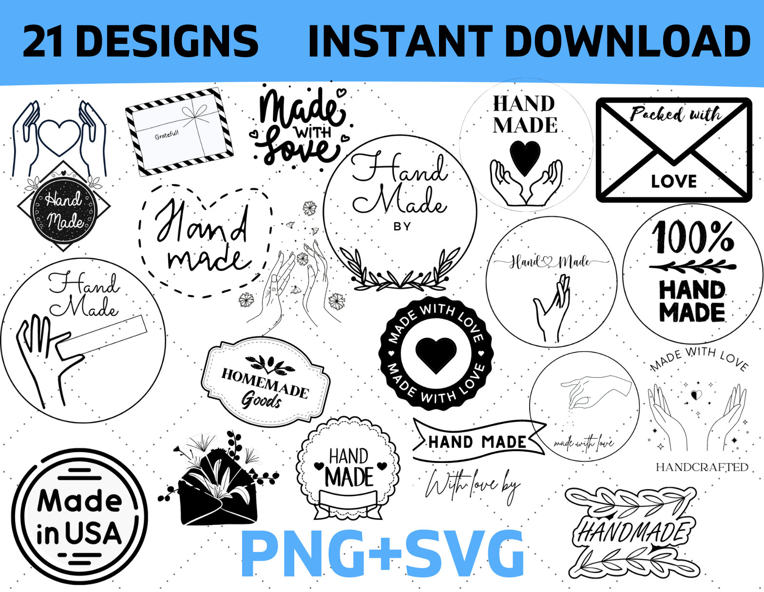 Handgezeichnete Stempel SVG Bundle, handgefertigt mit Liebesstempeln ...