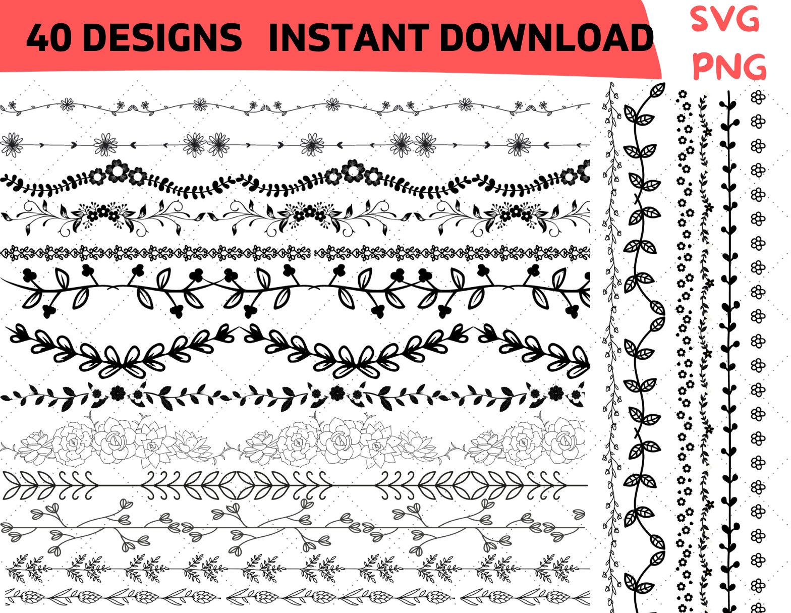 Floral Divider Svg Bundle, Greenery Leaf Decorative Border Svg, Leaves ...