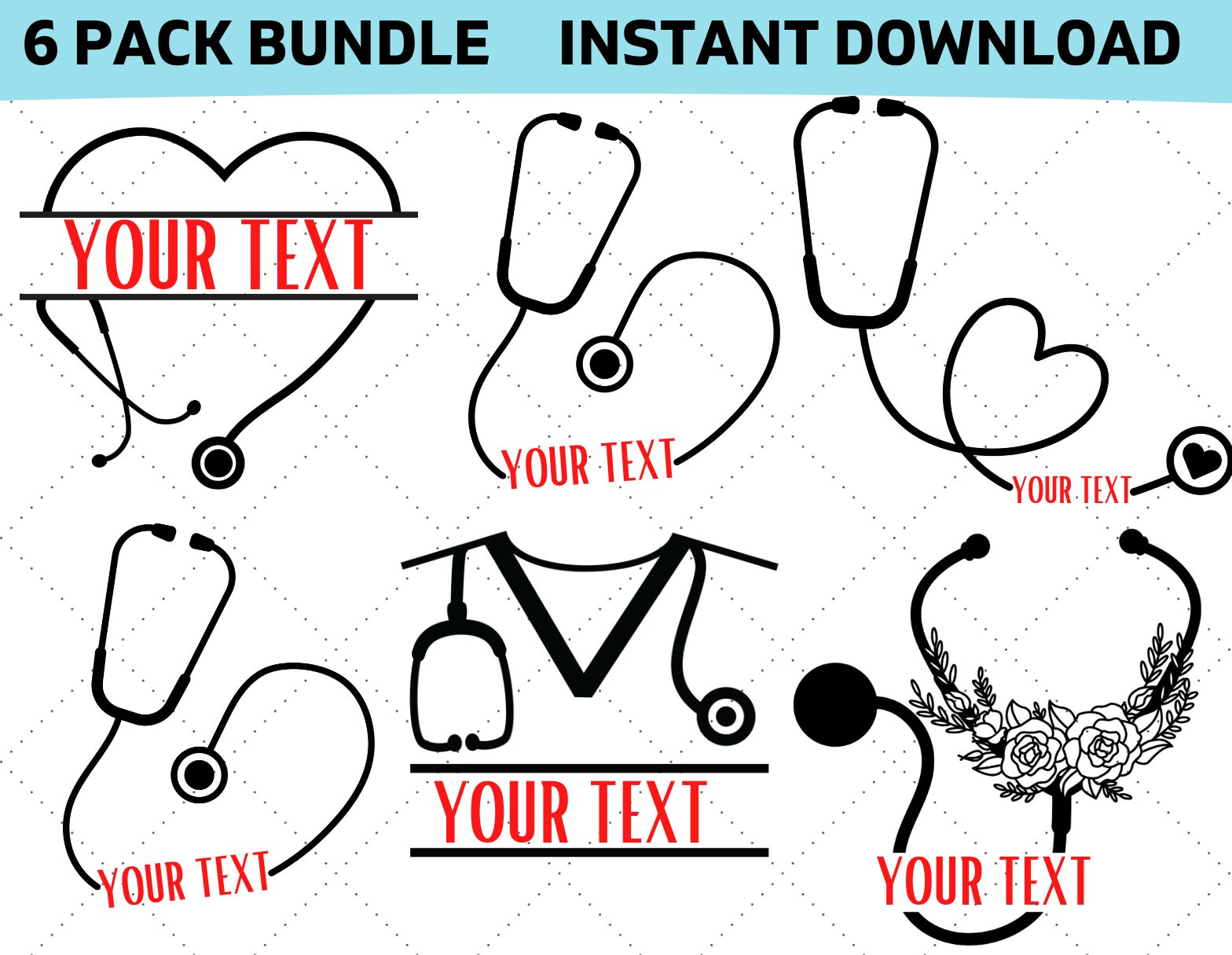 Stethoscope Split Monogram SVG Bundle , Hand Drawn Nurse Bundle SVG ...