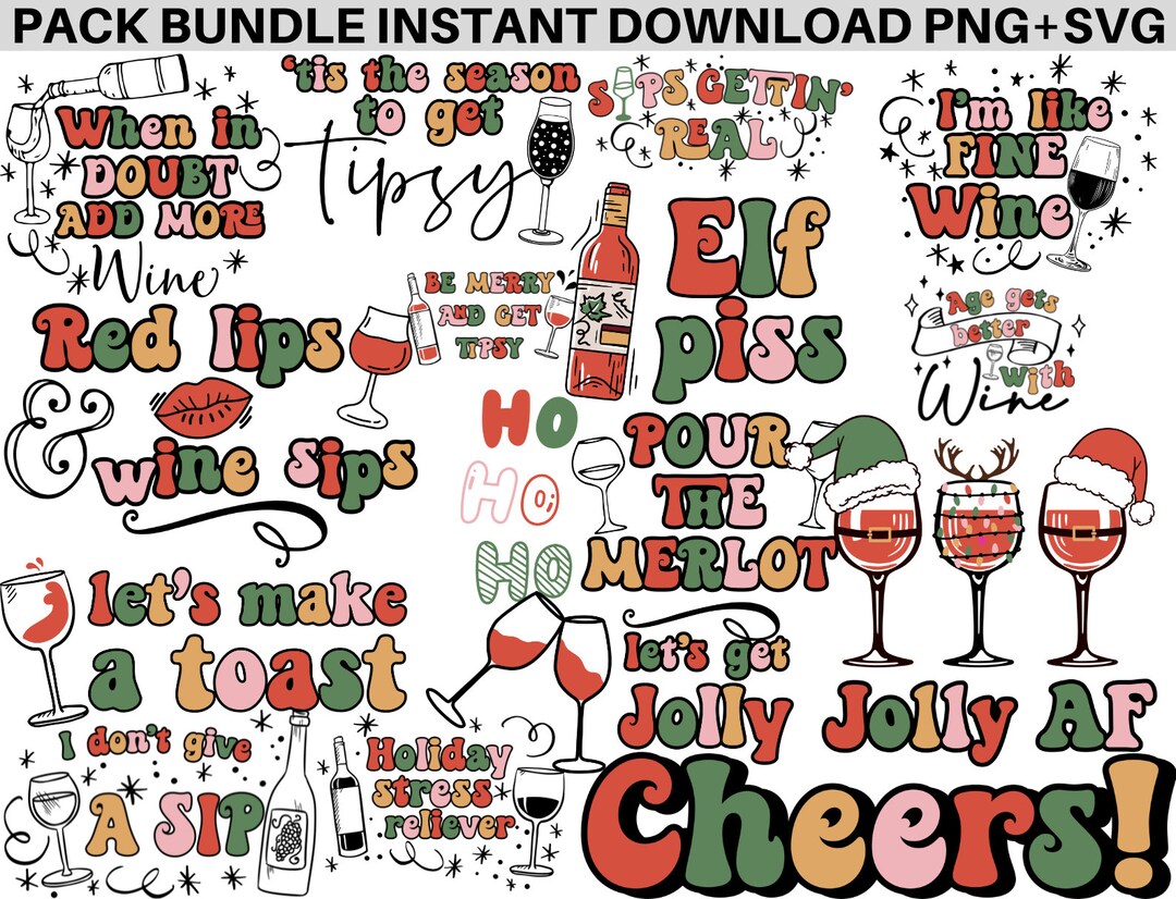 Christmas Drinking Svg Retro Christmas Wine SVG Design Bundle ...