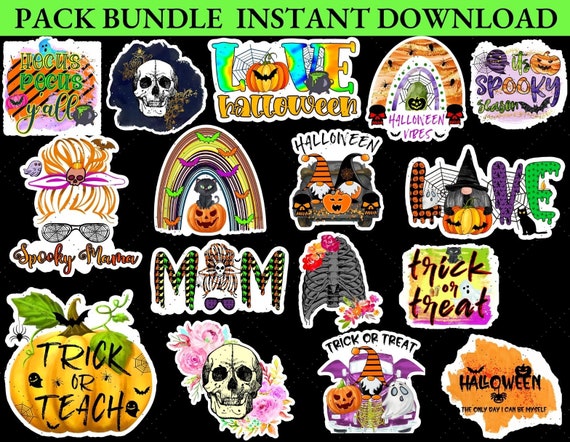 Halloween Printable Sticker Bundle 16 Print and Cut Halloween - Etsy