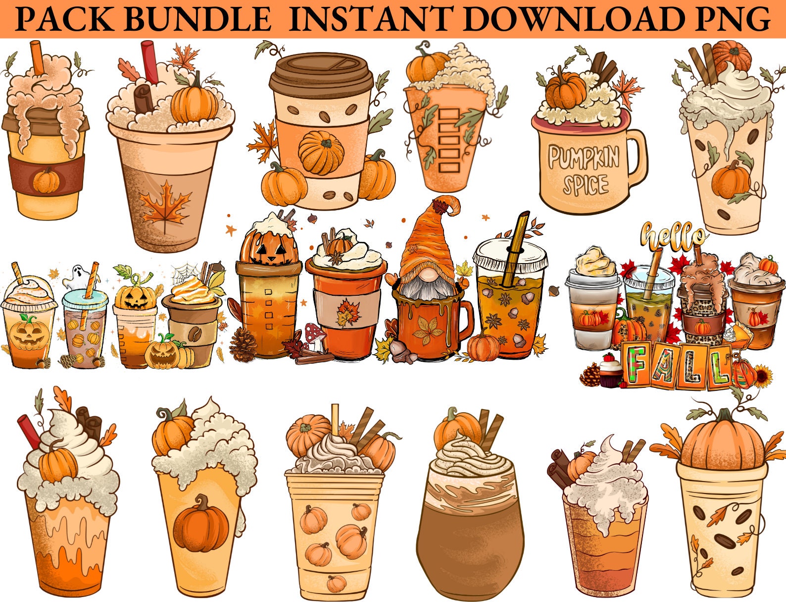 Fall Latte PNG, Pumpkin Spice Leaves Coffee Thanksgiving Cozy Autumn ...