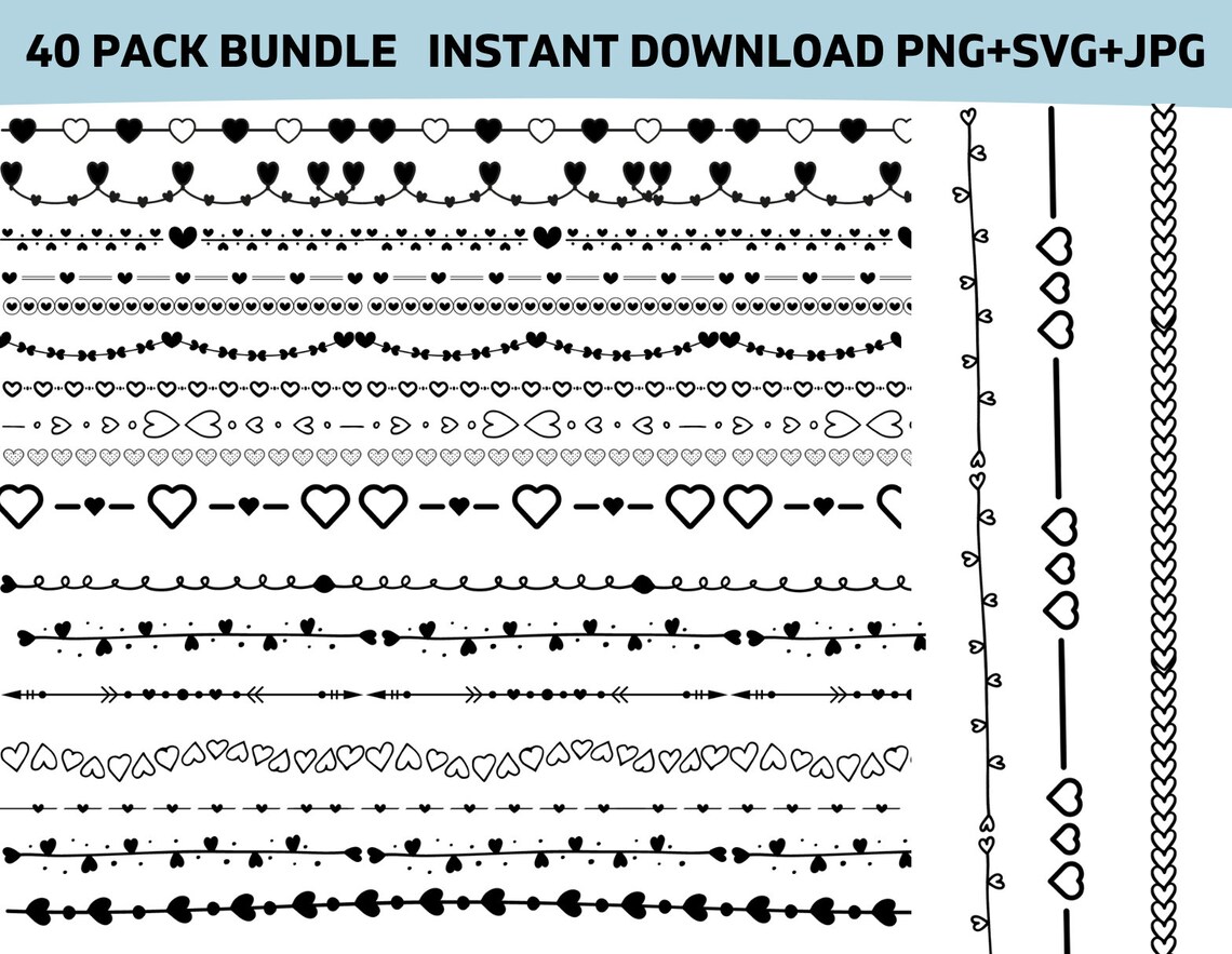 HEART Dividers Bundle, Heart Flourish Dividers Lines, Separate Divider ...