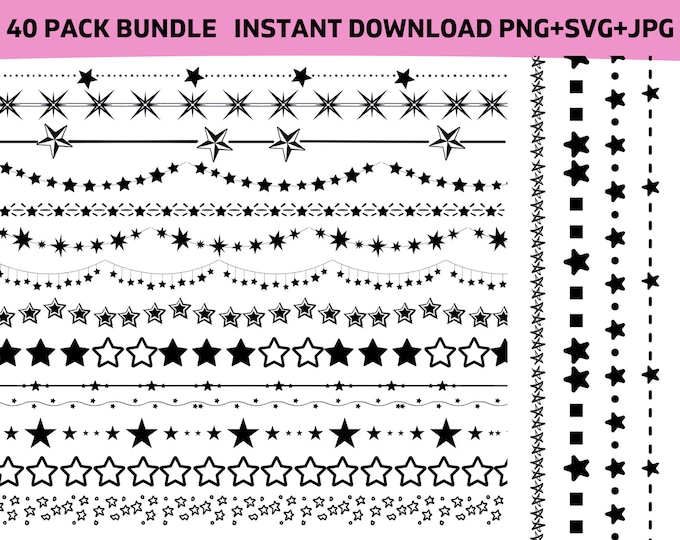 Cute Star Text Dividers SVG Clipart, Kawaii Night Sky Swirls Border ...