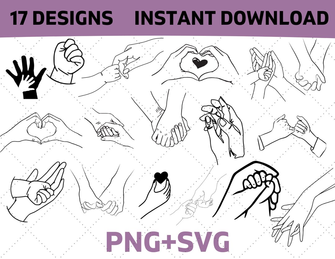 Hand Simple Line Art Drawing Svg Bundle, Love Heart Hands Drawing Svg ...