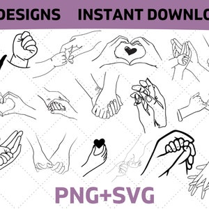 Hand Simple Line Art Drawing Svg Bundle Love Heart Hands - Etsy