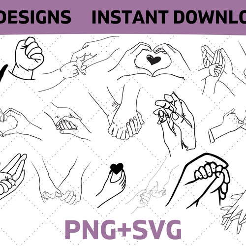 Hand Simple Line Art Drawing Svg Bundle Love Heart Hands - Etsy