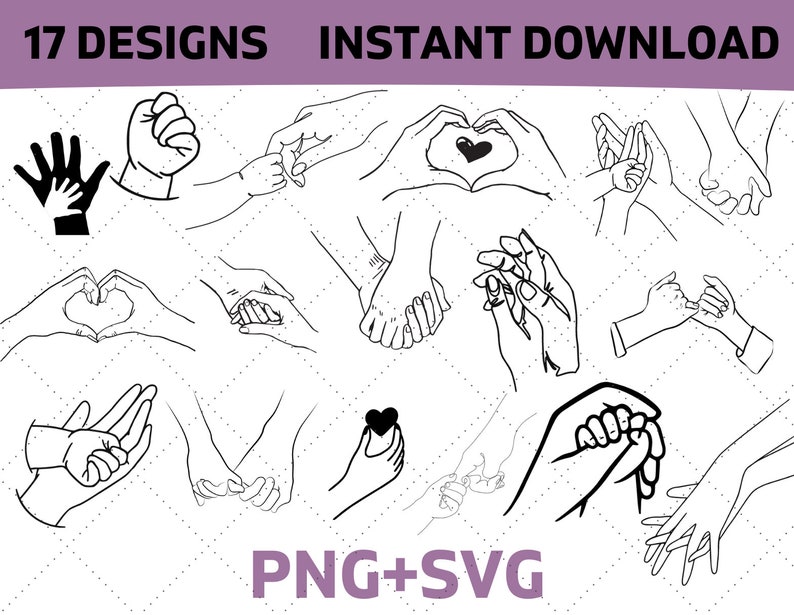 Mano semplice disegno di arte al tratto svg bundle, amore cuore mani ...