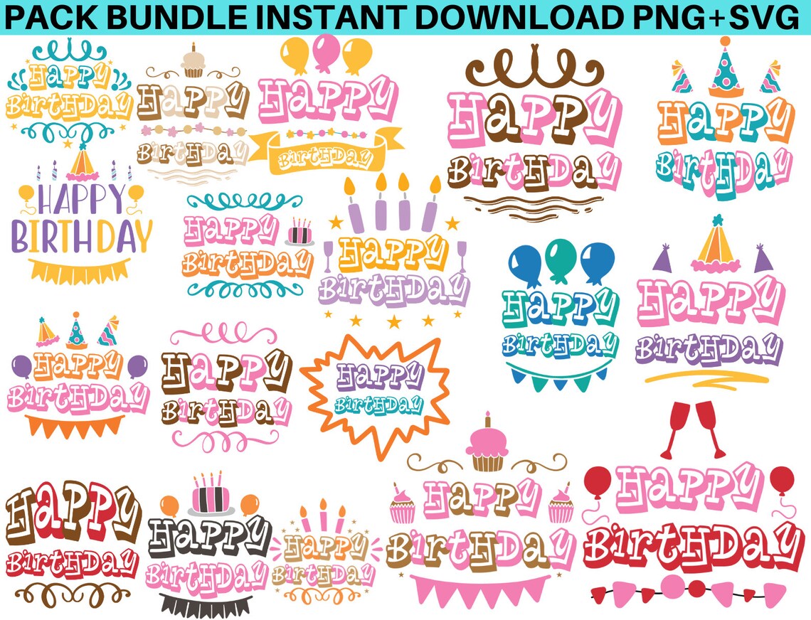 Happy Birthday Svg Bundle, Birthday SVG, Birthday Party Svg, Birthday ...