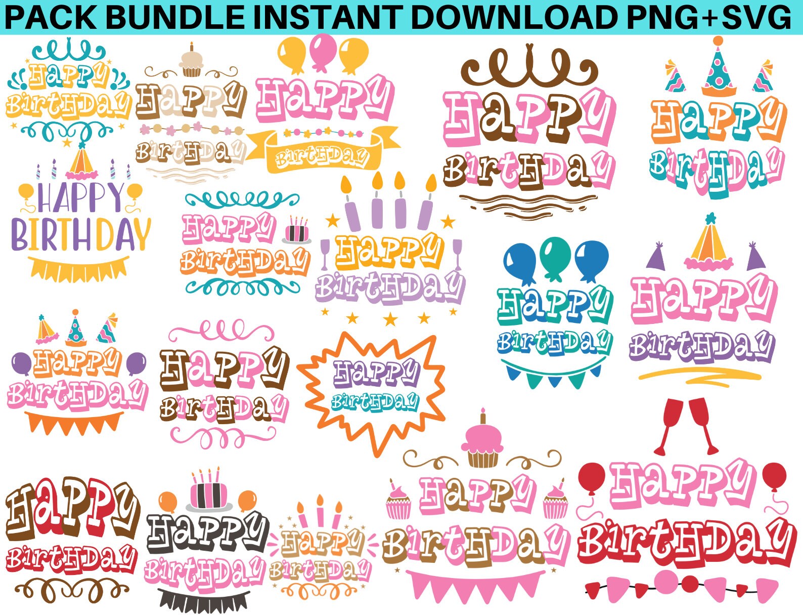 Happy Birthday Svg Bundle, Birthday SVG, Birthday Party Svg, Birthday ...