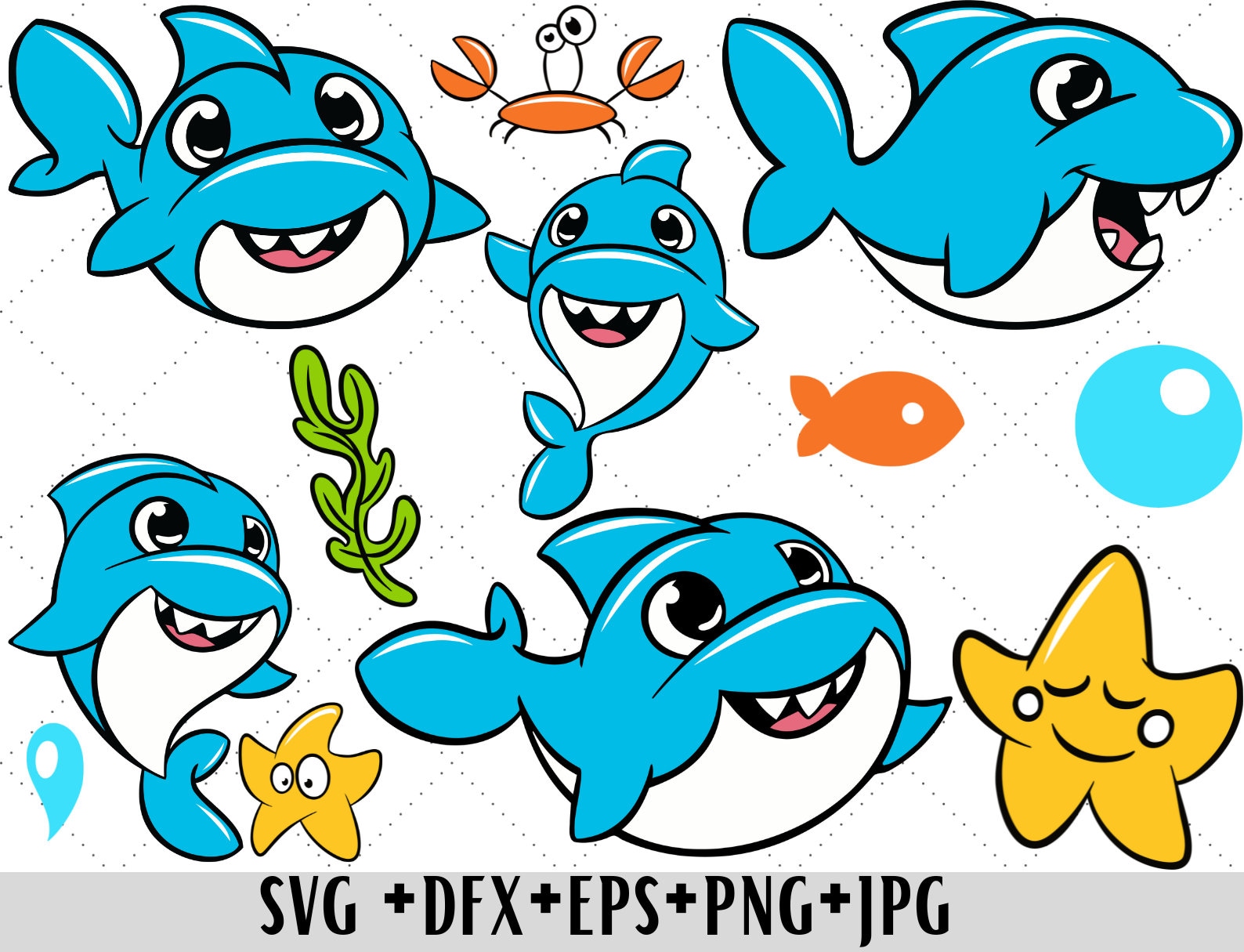 Cartoon Baby Shark Cut Files Bundle + Svg + Dfx + Eps + Png + Jpg Shark ...