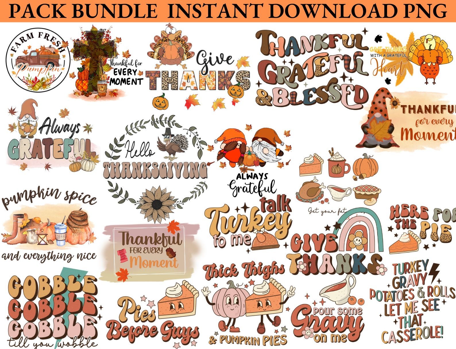 Thanksgiving PNG Bundle Fall PNG Bundle Pumpkin PNG Bundle - Etsy