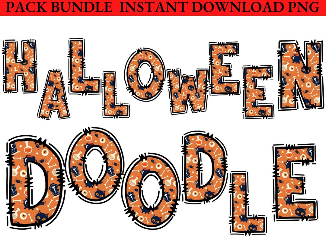 Halloween Doodle Letters With Clip Art PNG Files, Make Your Own Name ...