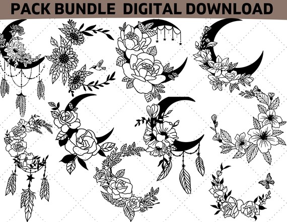 Moon Flowers Svg File Floral Moon Svg Dreams Svg Moon With - Etsy
