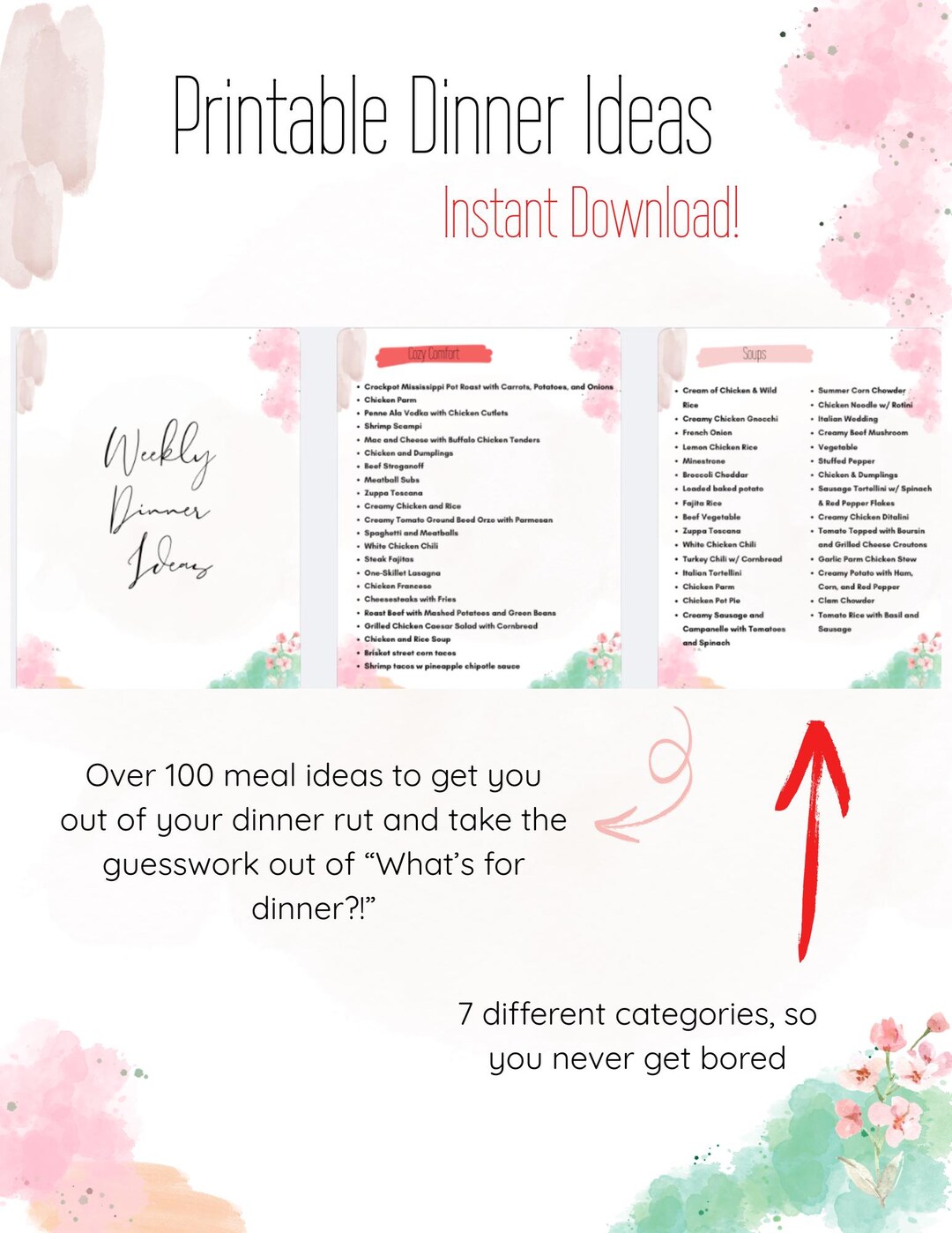 INSTANT DOWNLOAD Printable Dinner Ideas - Etsy