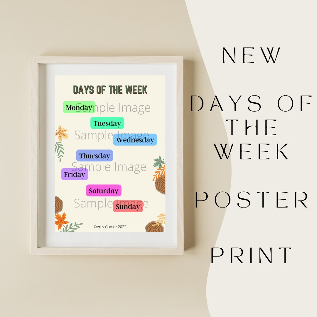 Days of the Week Educational Poster - Digital Print - Etsy