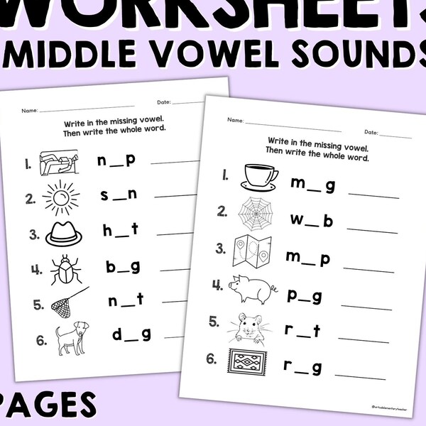 Cvc Vowel Worksheet - Etsy