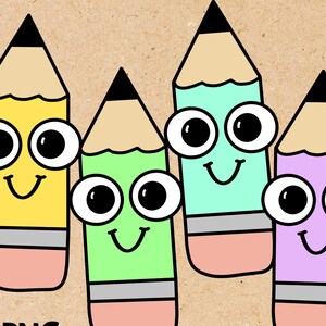 Cute Pencil Clipart With Faces – Colorful School Supplies Clip Art Set ...