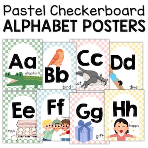Alphabet Posters Pastel Checkered Decor Pastel Rainbow Checkered ABC ...