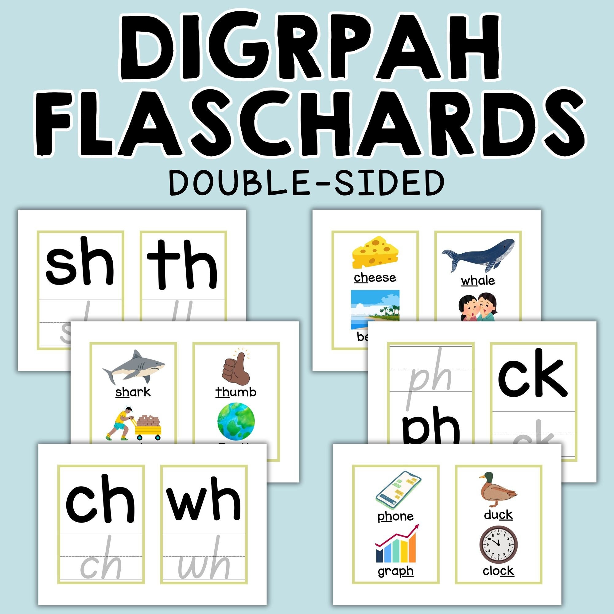 Digraph Flashcards Printable Double Sided Digraph Flashcards Digraph ...