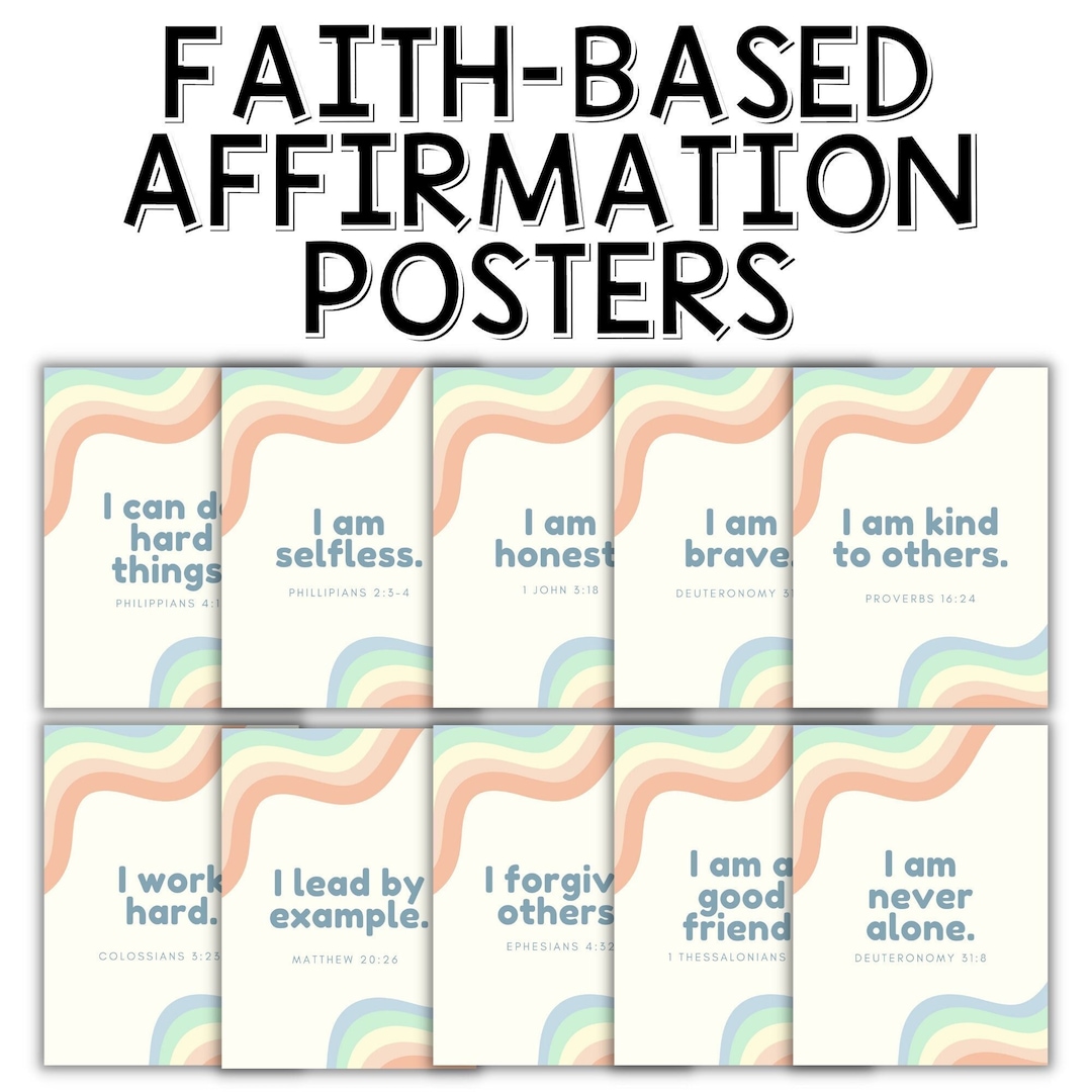Christian Affirmation Posters Pastel Rainbow Theme Faith-based ...