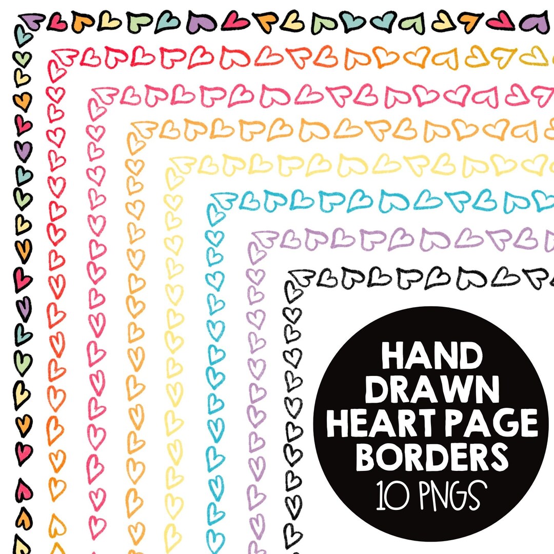 Rainbow Heart Page Borders – Hand-drawn Heart Frame PNG, Colorful ...