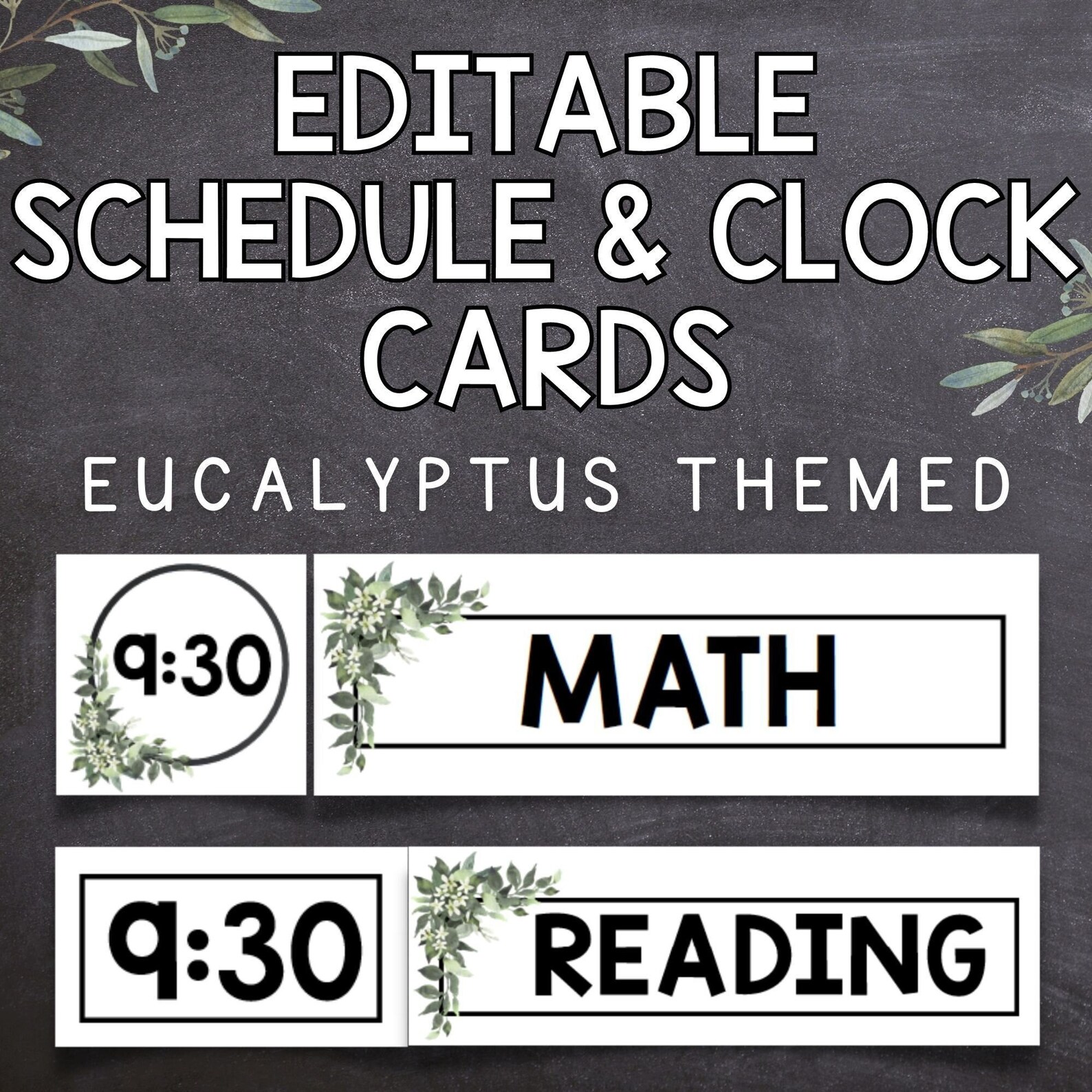 Schedule Cards Eucalyptus Theme Homeschool Printable Schedule Editable ...