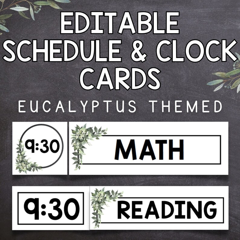 Schedule Cards Eucalyptus Theme Homeschool Printable Schedule Editable ...