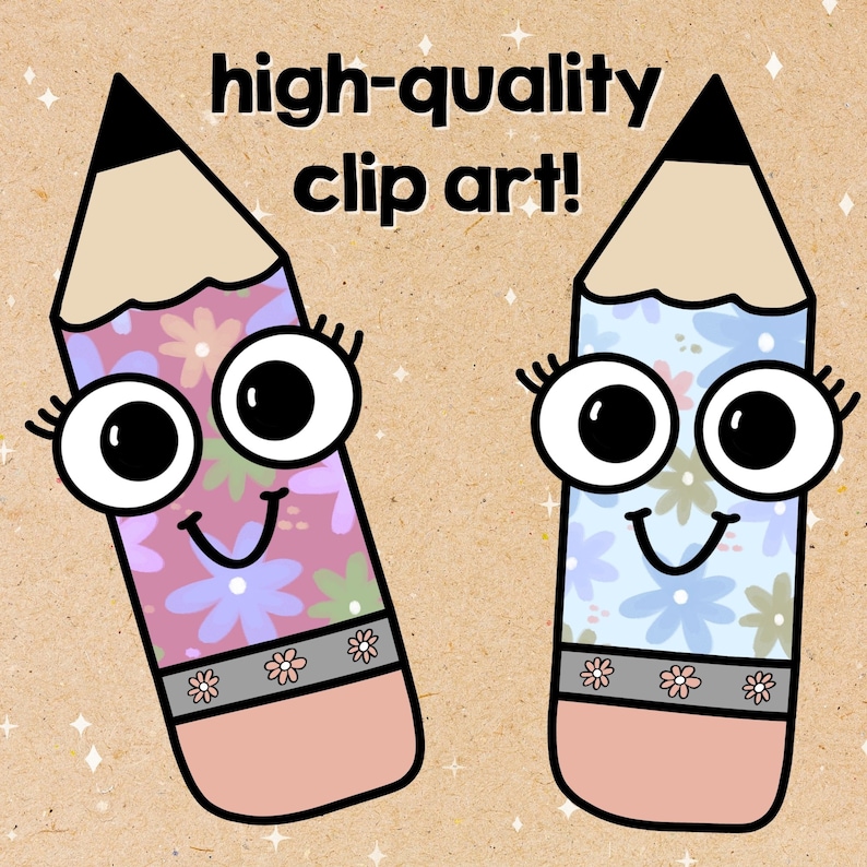 School Pencil Clip Art Flower Clip Art Floral Pencil Digital Stickers ...