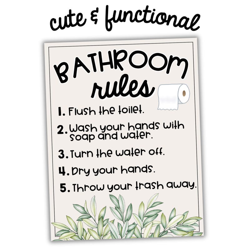 Botanical Bathroom Rules Poster Set | Neutral Classroom Decor (PDF) - Etsy
