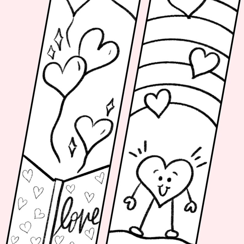 Heart Coloring Bookmarks Printable Bookmarks Cute Valentines Day ...