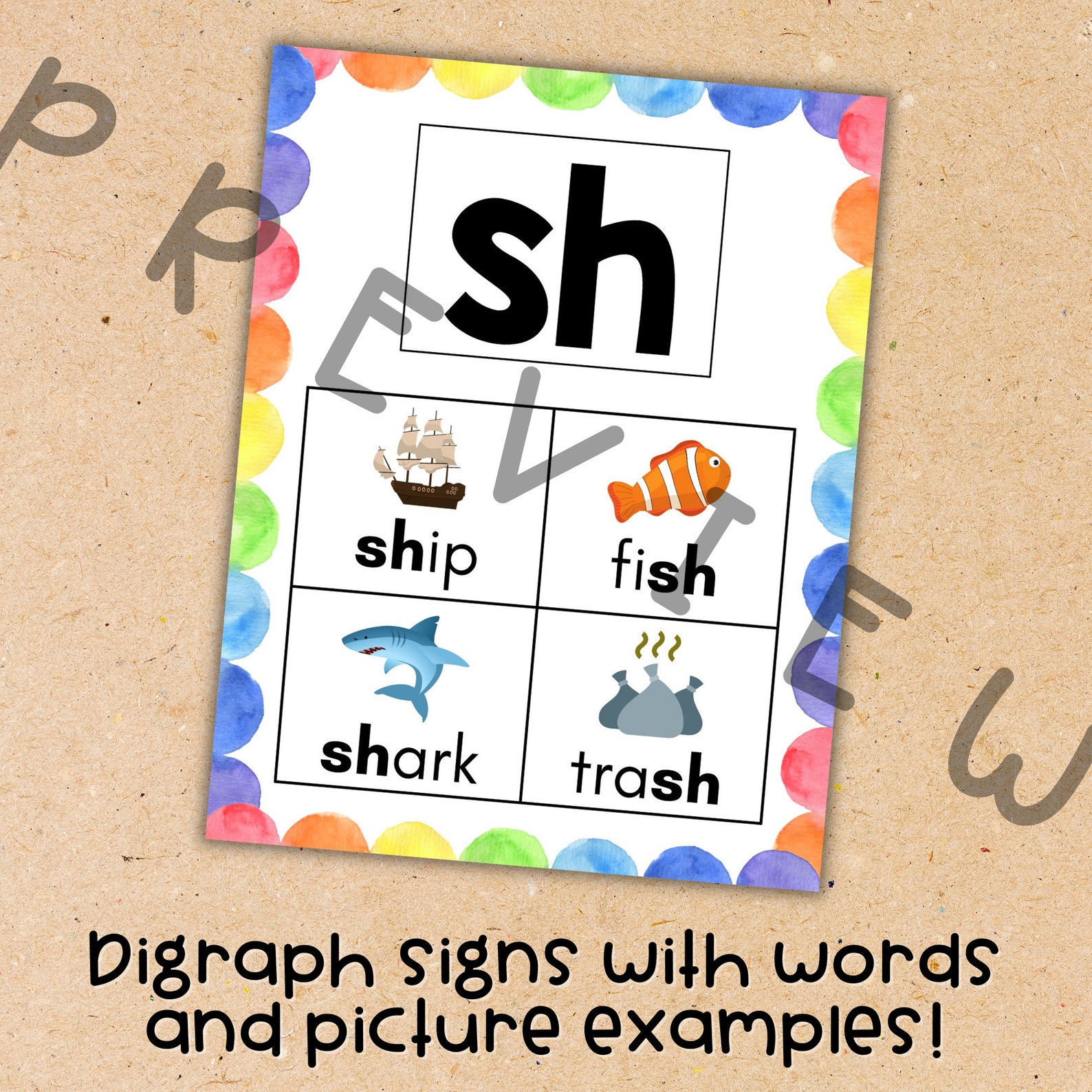 Digraph Flashcards Digraph Posters Rainbow Theme Digraph Signs ...