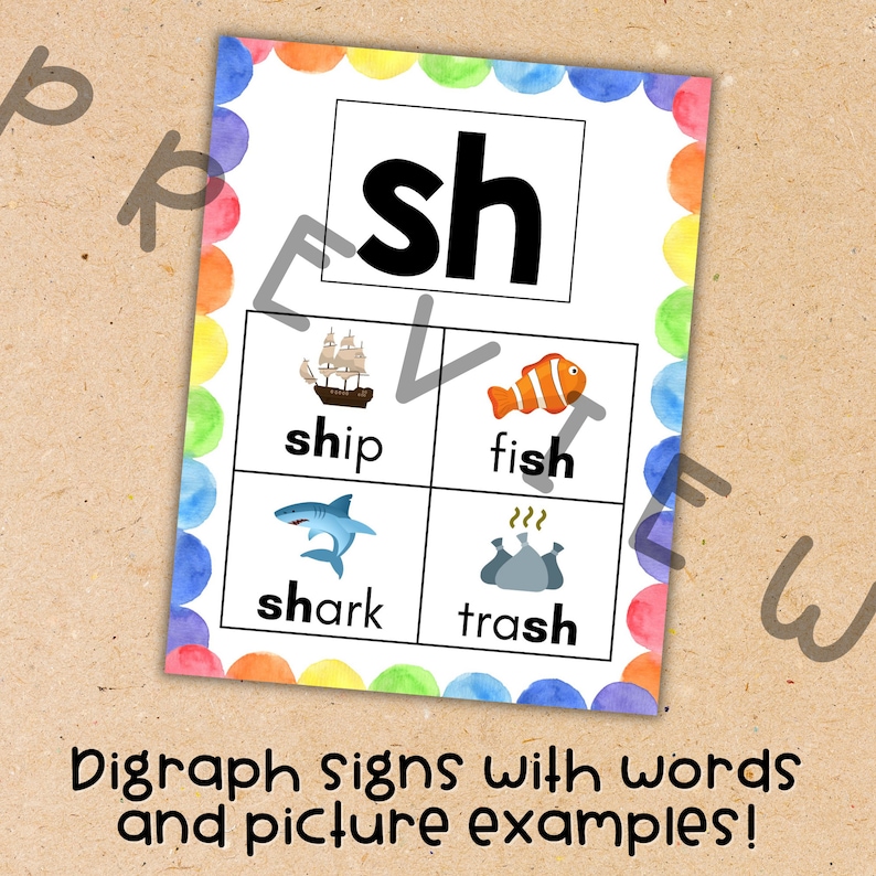 Digraph Flashcards Digraph Posters Rainbow Theme Digraph Signs ...
