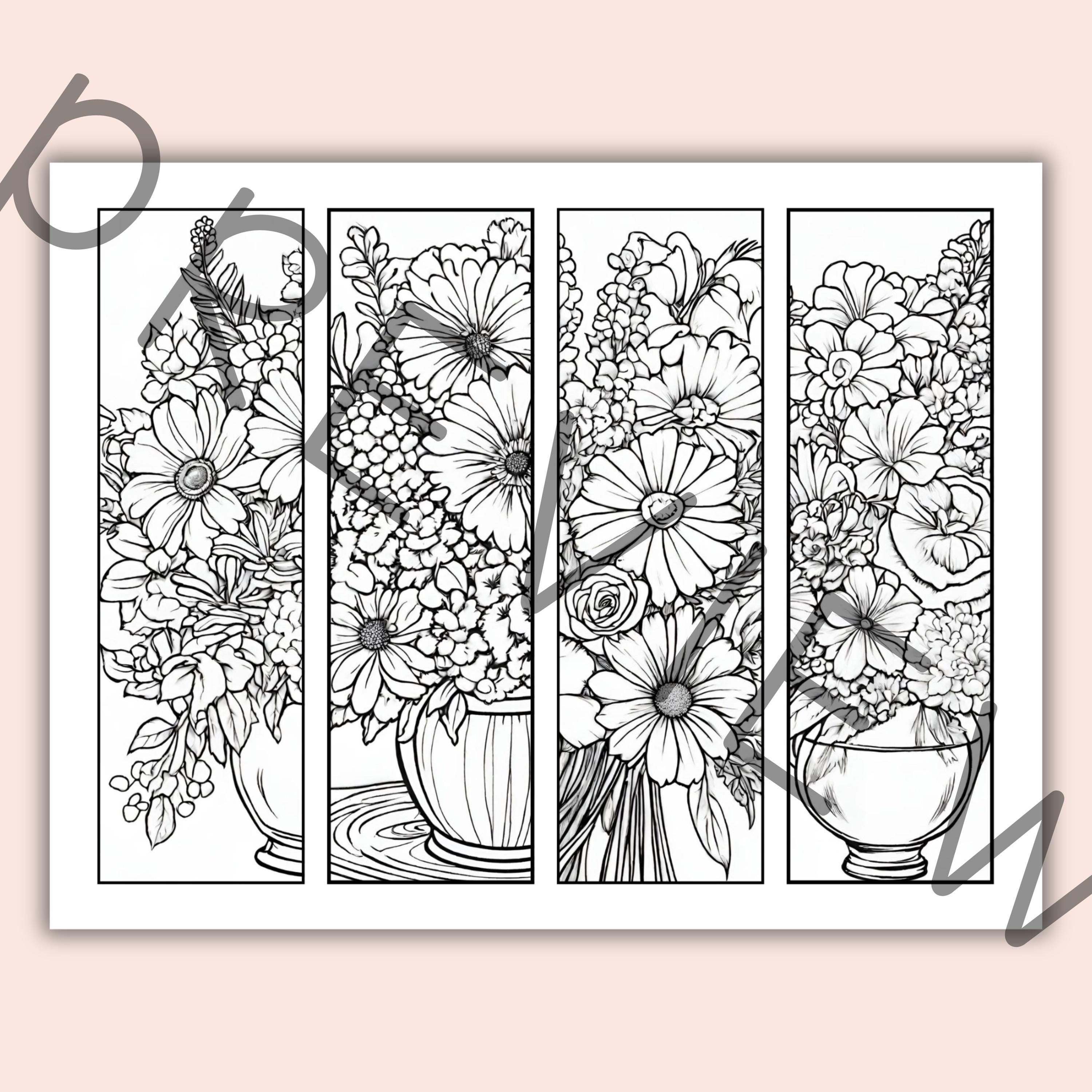 Floral Printable Coloring Bookmarks Flower Coloring Printable Bookmarks ...