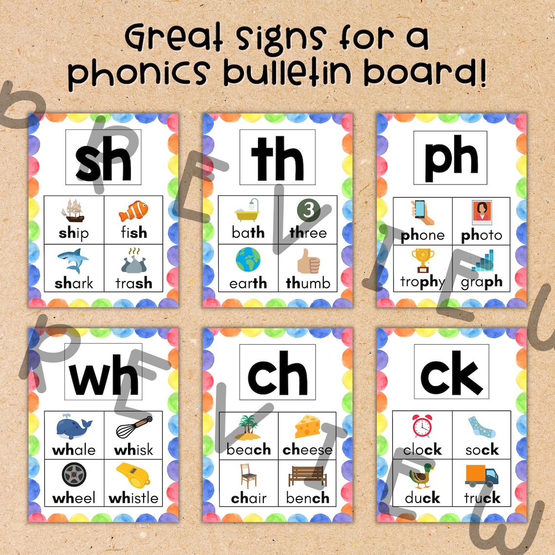 Digraph Flashcards Digraph Posters Rainbow Theme Digraph Signs ...