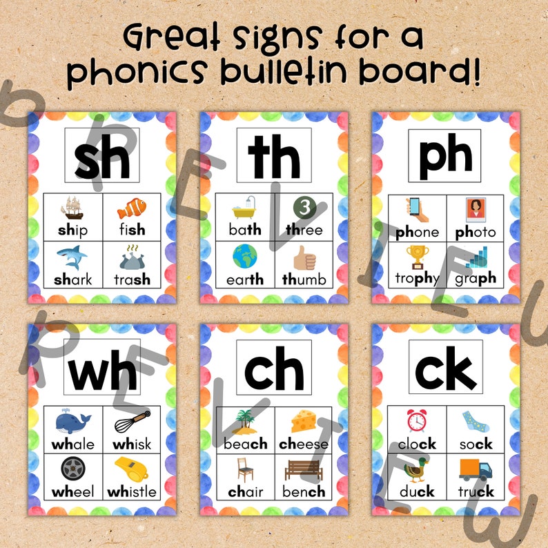 Digraph Flashcards Digraph Posters Rainbow Theme Digraph Signs ...