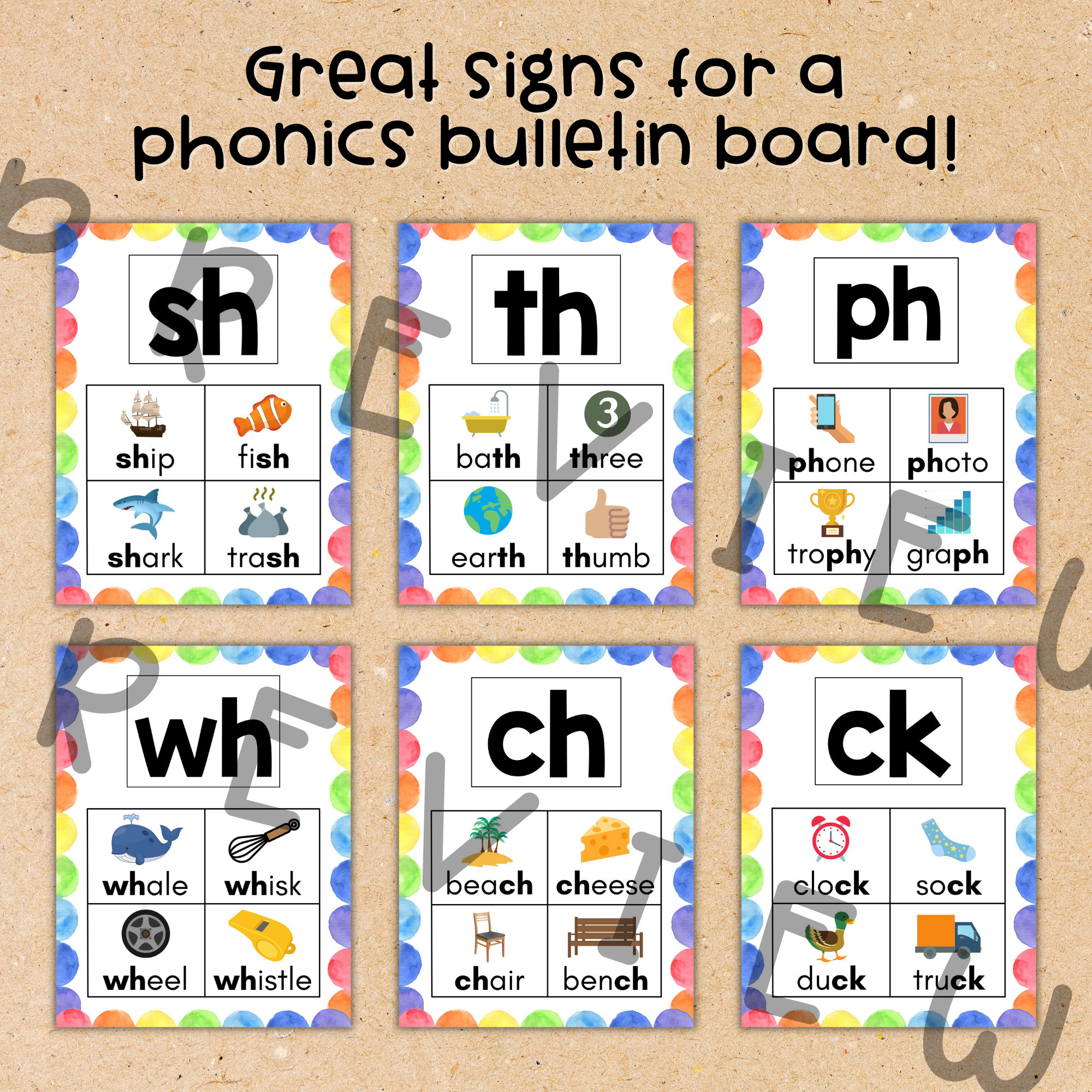 Digraph Flashcards Digraph Posters Rainbow Theme Digraph Signs ...