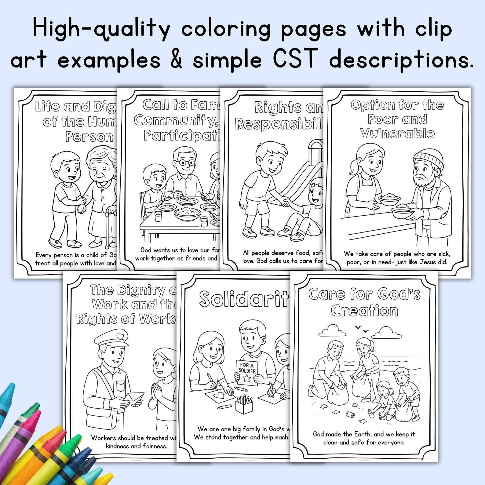 Catholic Social Teaching Posters & Coloring Pages | Classroom Decor ...