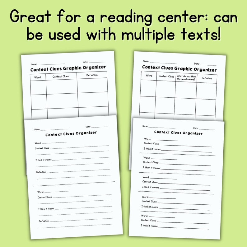 Context Clues Vocabulary Graphic Organizer ELA Worksheets Reading ...